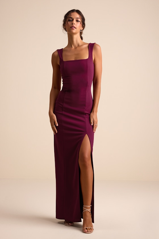 Burgundy Gown - Column Maxi Dress - Square-Neck Maxi Dress - Lulus
