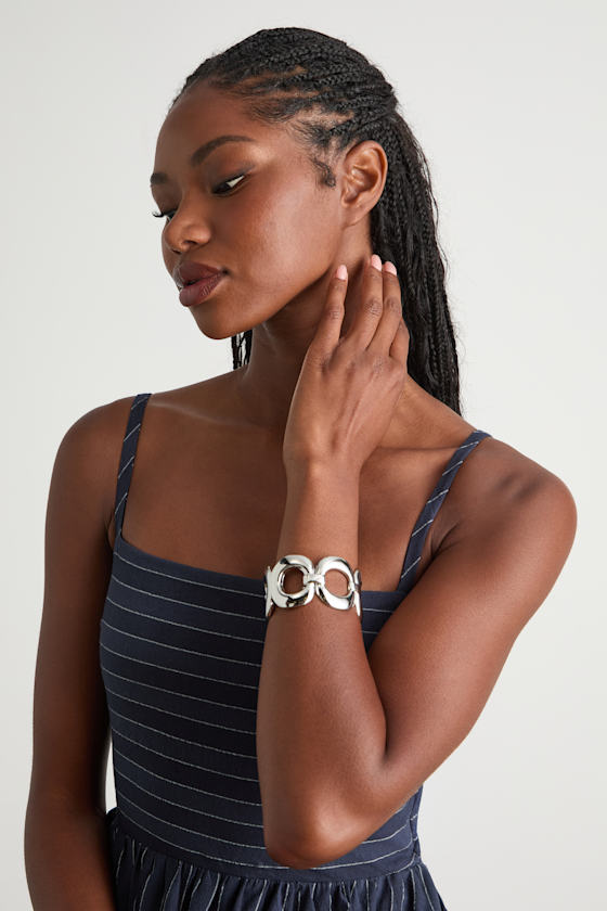 Silver Cuff Bracelet - Chain-Link Cuff Bracelet - Chunky Bracelet - Lulus