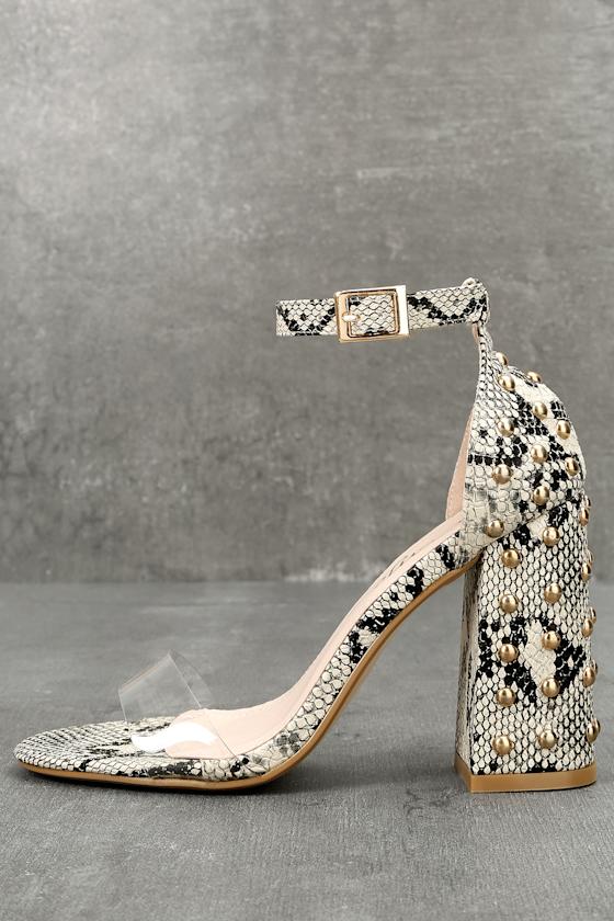 Chic Snake Print Heels - Ankle Strap Heels - Studded Heels - Lulus