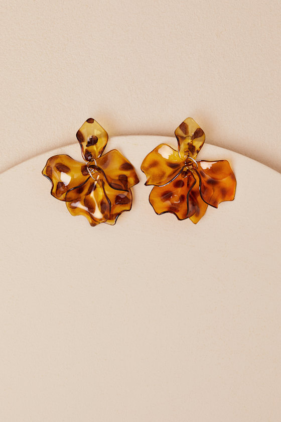 Brown Tortoiseshell Earrings - Petal Earrings - Statement Earring - Lulus