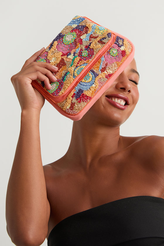 Coral Multi Clutch - Embroidered Beaded Bag - Mosaic Clutch - Lulus