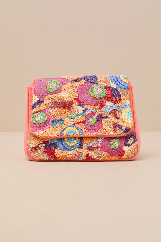 Coral Multi Clutch - Embroidered Beaded Bag - Mosaic Clutch - Lulus