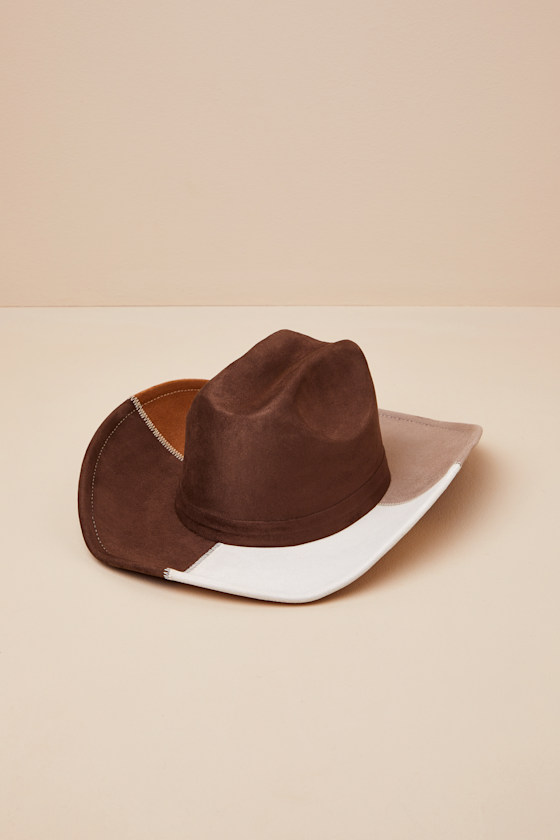Brown Color Block Hat - Suede Cowboy Hat - Suede Western Hat - Lulus