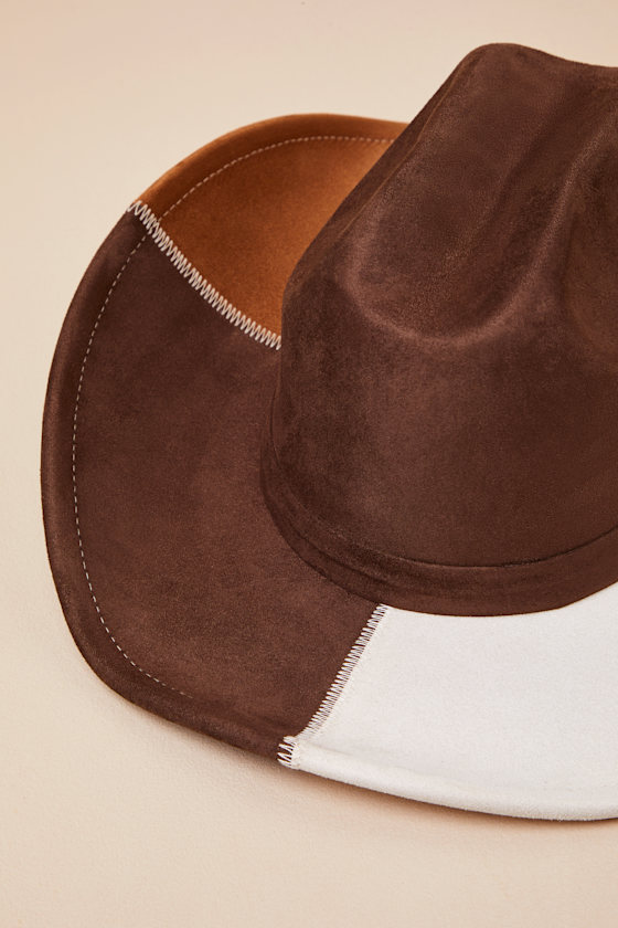 Brown Color Block Hat - Suede Cowboy Hat - Suede Western Hat - Lulus