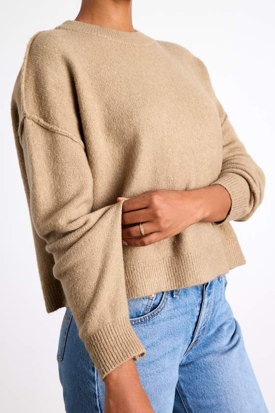 Tan Pullover Sweater - Crew Neck Sweater - Pullover Sweater Top - Lulus