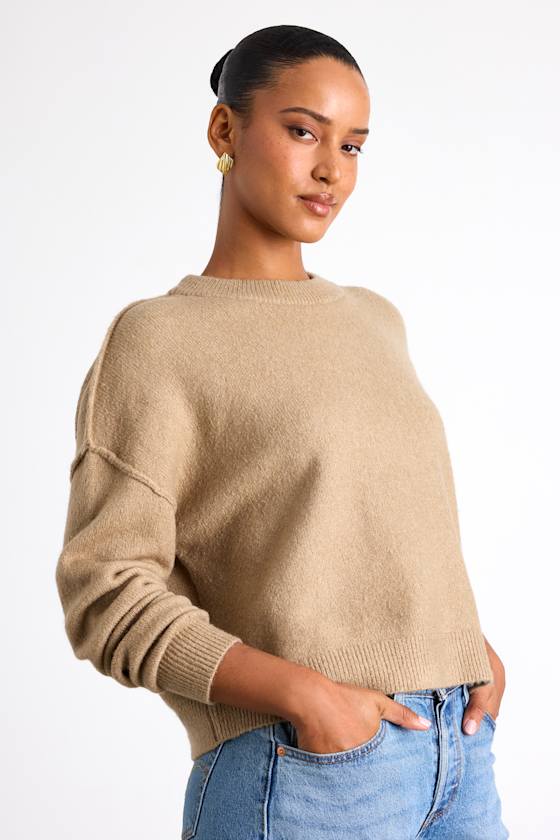 Tan Pullover Sweater - Crew Neck Sweater - Pullover Sweater Top - Lulus