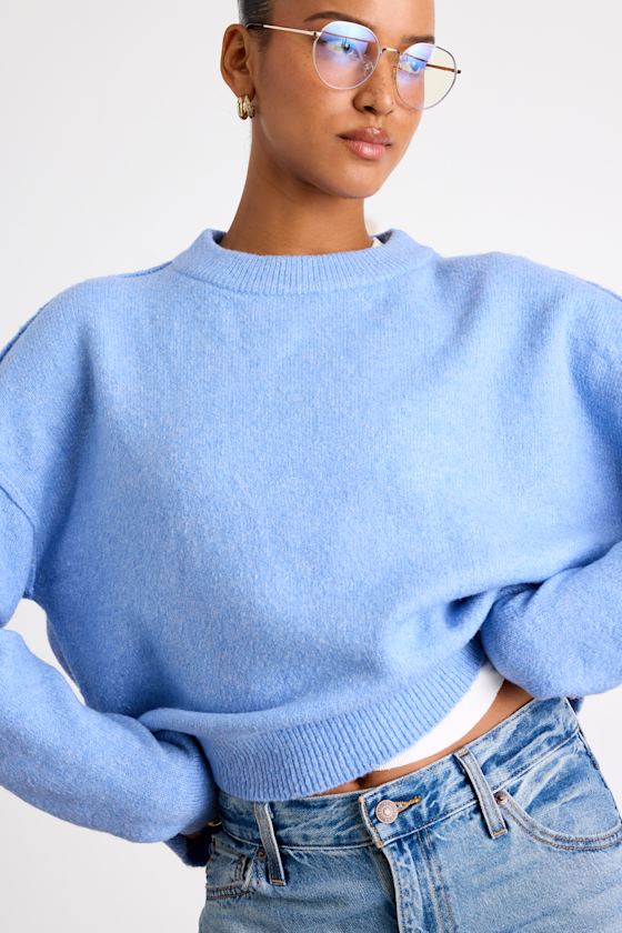 Dusty Blue Pullover Sweater - Crew Neck Sweater - Relaxed Sweater - Lulus