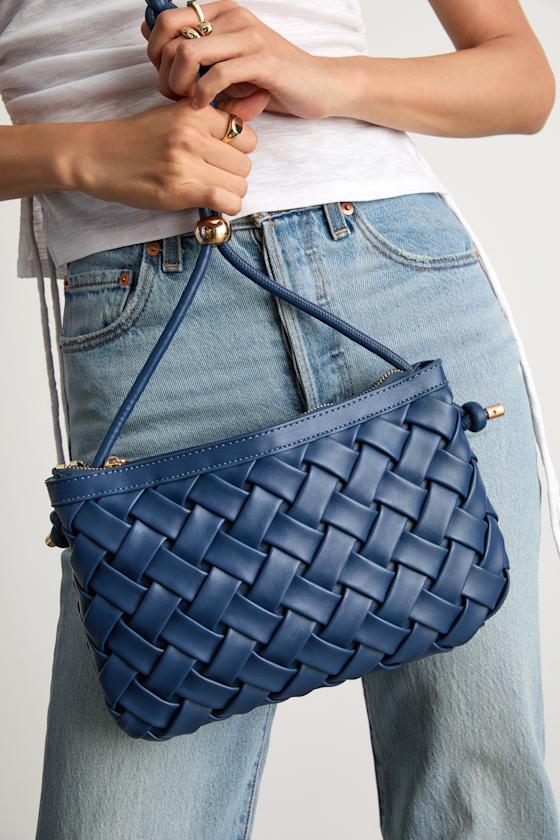 Dark Blue Handbag - Woven Shoulder Bag - Vegan Leather Handbag - Lulus
