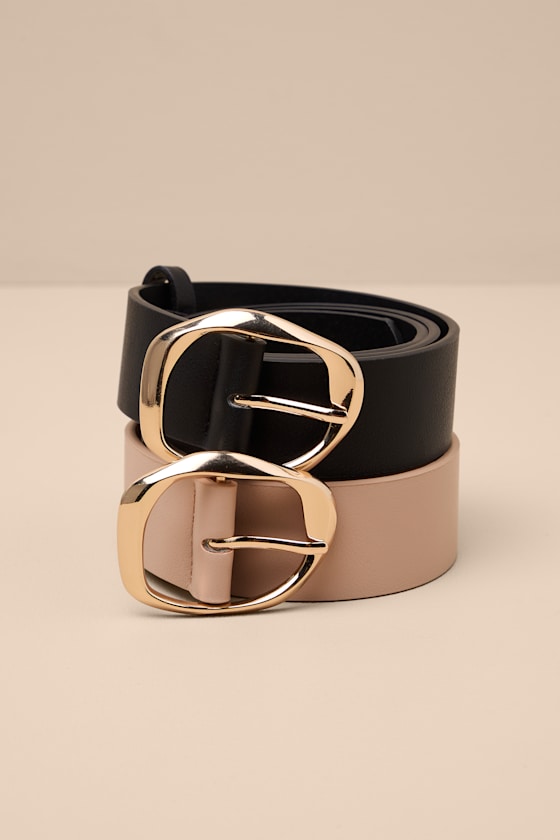 Black and Taupe Belt Set - Two-Piece Belt Set - Neutral Belt Set - Lulus