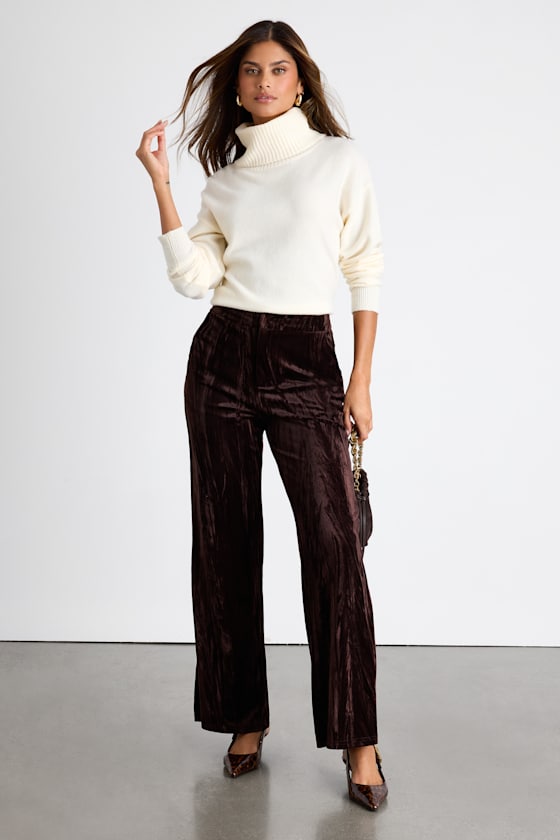 Dark Brown Wide-Leg Pants - Velvet Pants - High-Rise Pants - Lulus