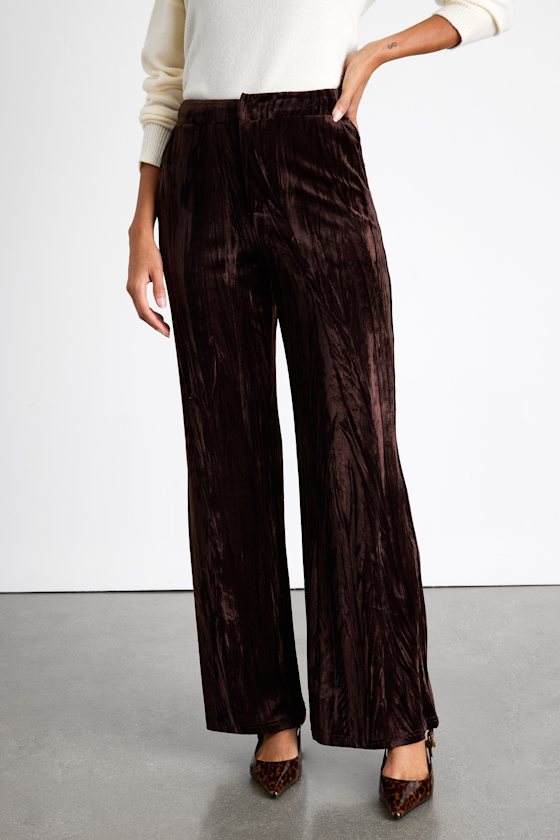 Dark Brown Wide-Leg Pants - Velvet Pants - High-Rise Pants - Lulus
