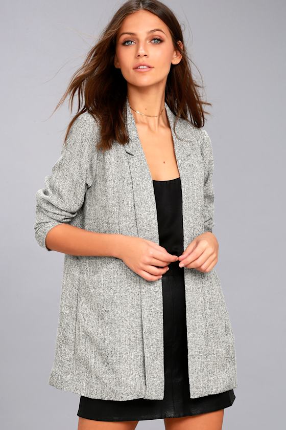 Chic Black and White Blazer - Woven Blazer - Lulus