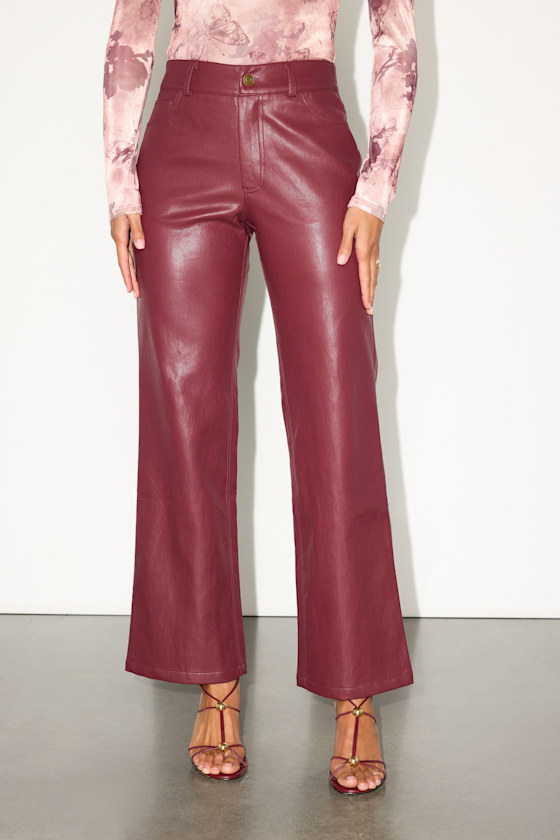 Red Straight Leg Pants - Mid-Rise Pants - Vegan Leather Pants - Lulus