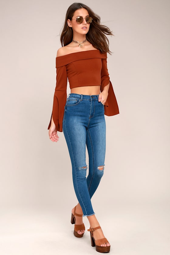 Chic Rust Red Top - Off-the-Shoulder Top - Bell Sleeve Top - Lulus
