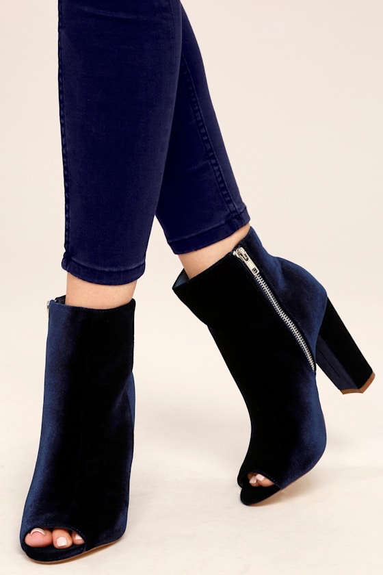 Stunning Velvet Booties - Peep Toe Booties - Blue Booties - Lulus
