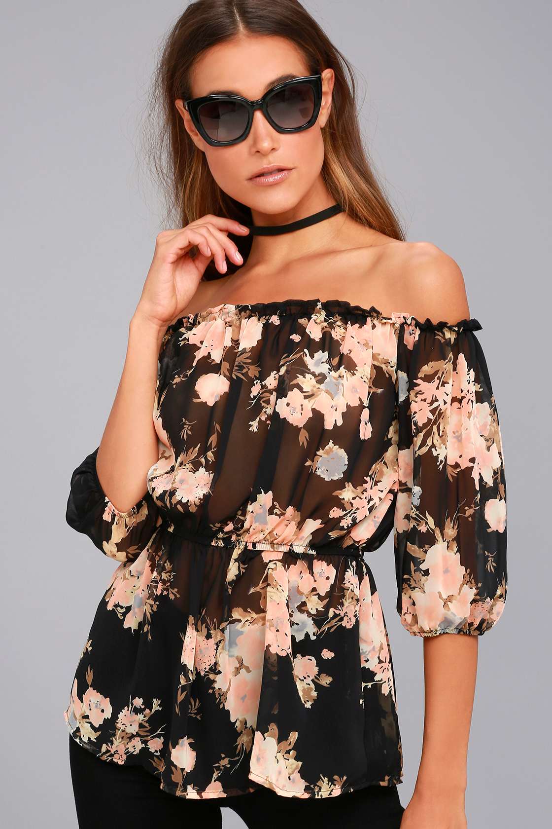 Pretty Floral Print Top - Off-the-Shoulder-Top - Floral Blouse - $42.00 ...