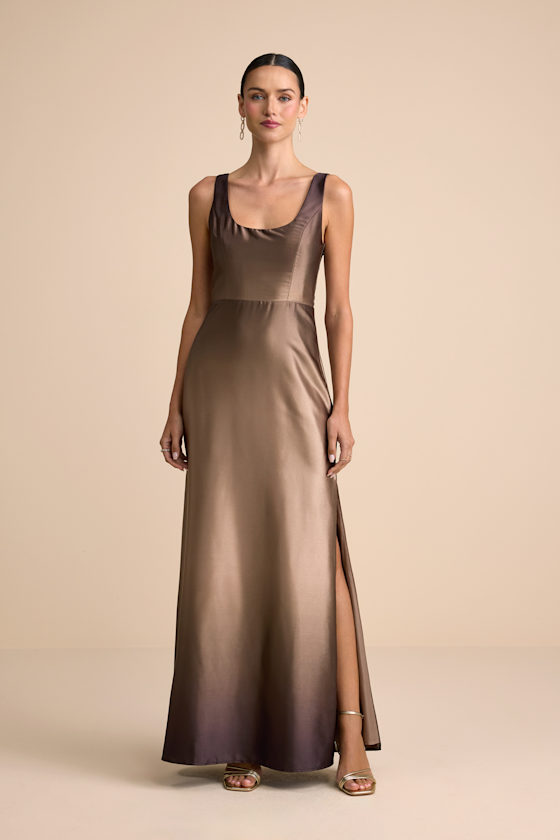 Brown Ombre Maxi Dress - Low-Cut Back Dress - A-line Maxi Dress - Lulus