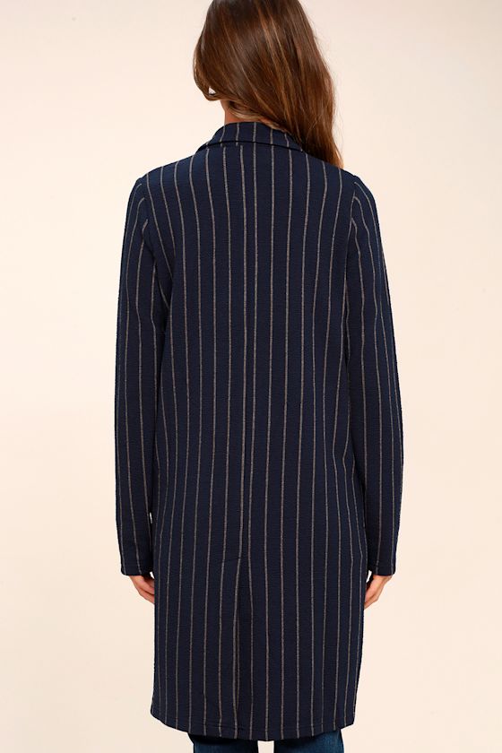 Cozy Navy Coat - Striped Coat - Knit Car Coat