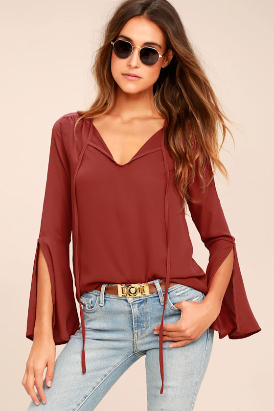 Chic Rust Red Top - Long Sleeve Top - Long Sleeve Blouse - Lulus