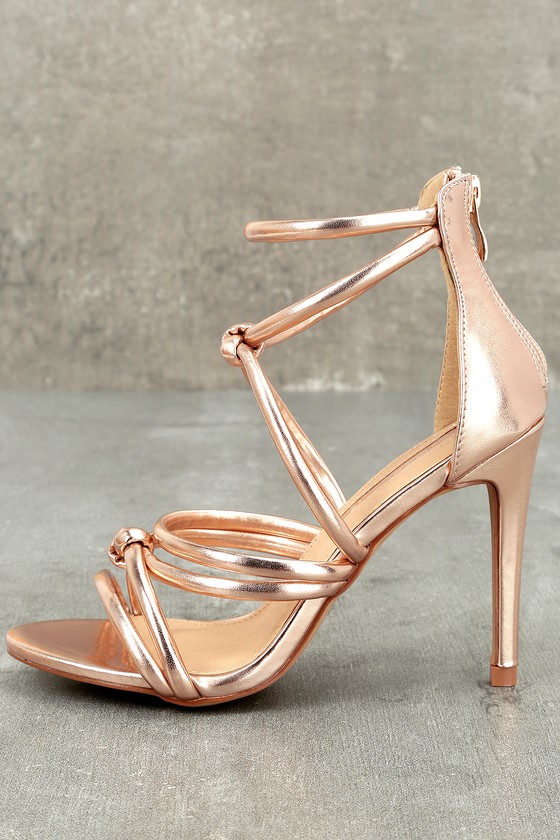 Sexy Rose Gold Suede Heels Dress Sandals Knotted Heels Lulus