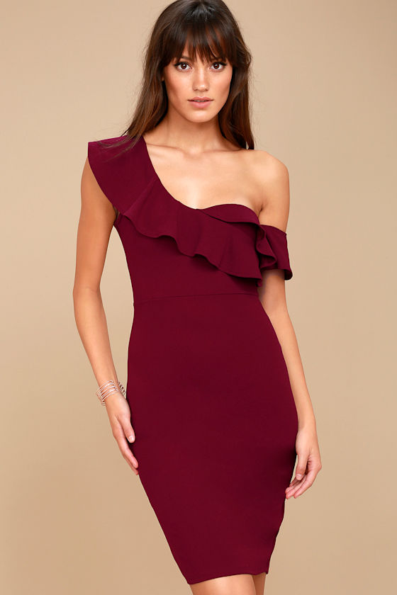 Chic Burgundy Dress - Off-the-Shoulder Dress - Bodycon Dress - Lulus