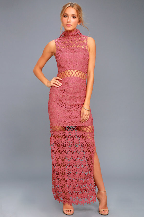 Keepsake Stay Close - Rusty Rose Dress - Lace Maxi Dress - Lulus