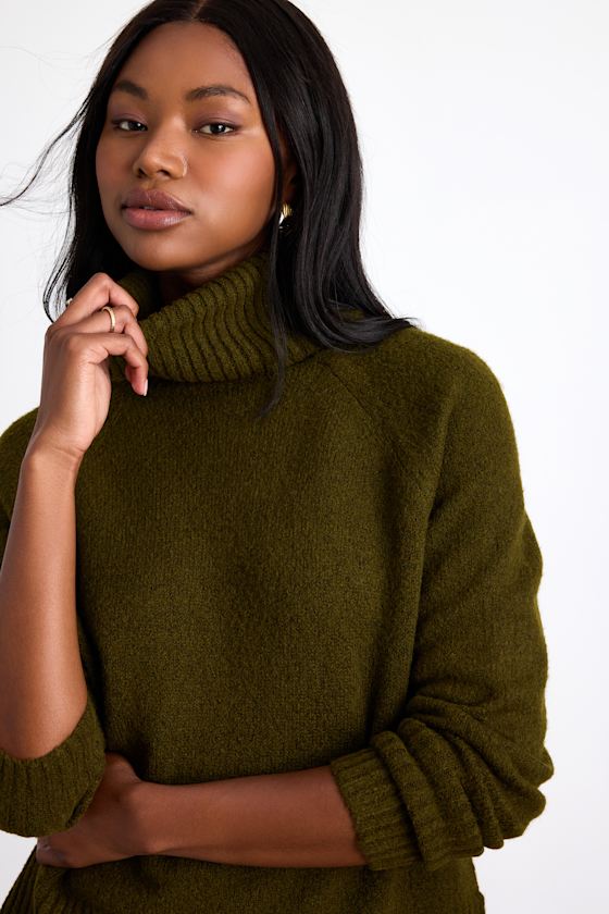 Olive Knit Sweater - Turtleneck Sweater - Knit Pullover Sweater - Lulus