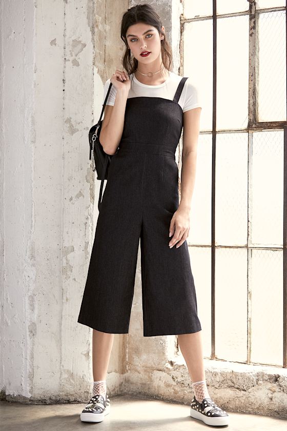 Chic Denim Jumpsuit - Midi Jumpsuit - Wide-Leg Jumpsuit