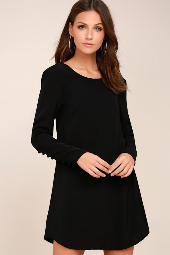 Chic Shift Dress - Long Sleeve Dress - Black Dress - LBD - Lulus