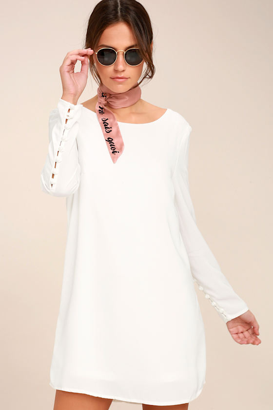 Chic Shift Dress - Long Sleeve Dress - White Dress - LWD - Lulus