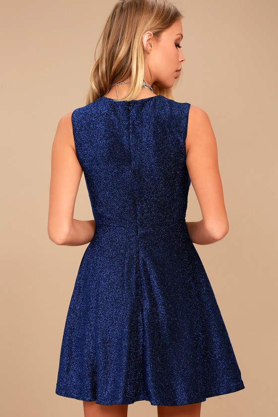Stunning Blue Dress Skater Dress Metallic Dress