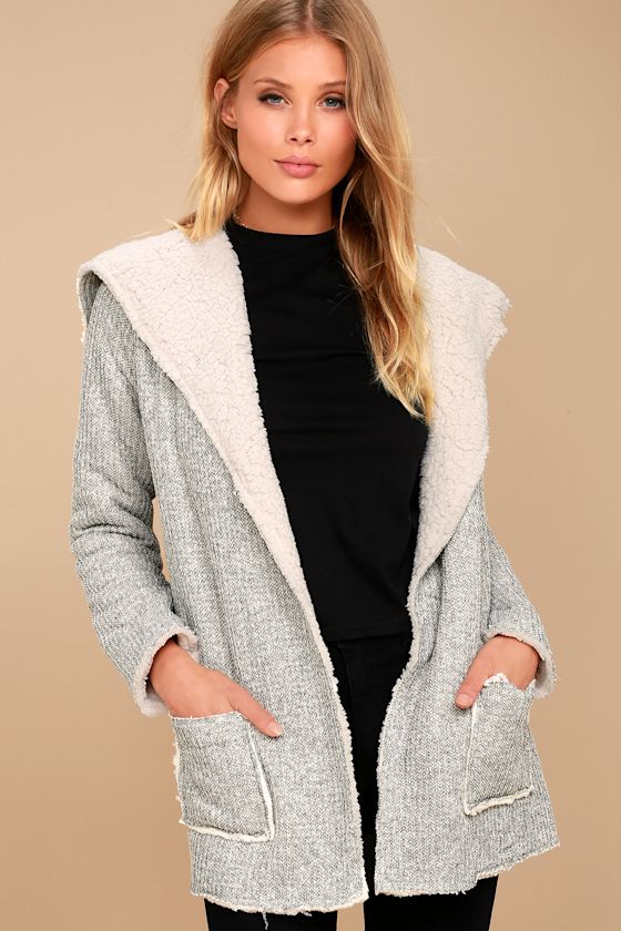 PPLA Lydia Knit Coat - Grey Sherpa Coat - Sherpa Jacket - Lulus