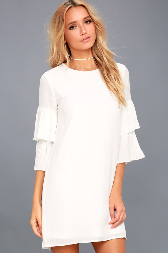 Cute White Dress - Shift Dress - Statement Sleeve Dress - Lulus