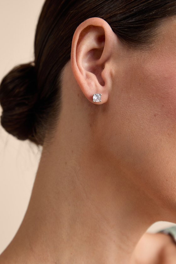 White Gold-Dipped Earrings - Stud Earrings - Rhinestone Earrings - Lulus