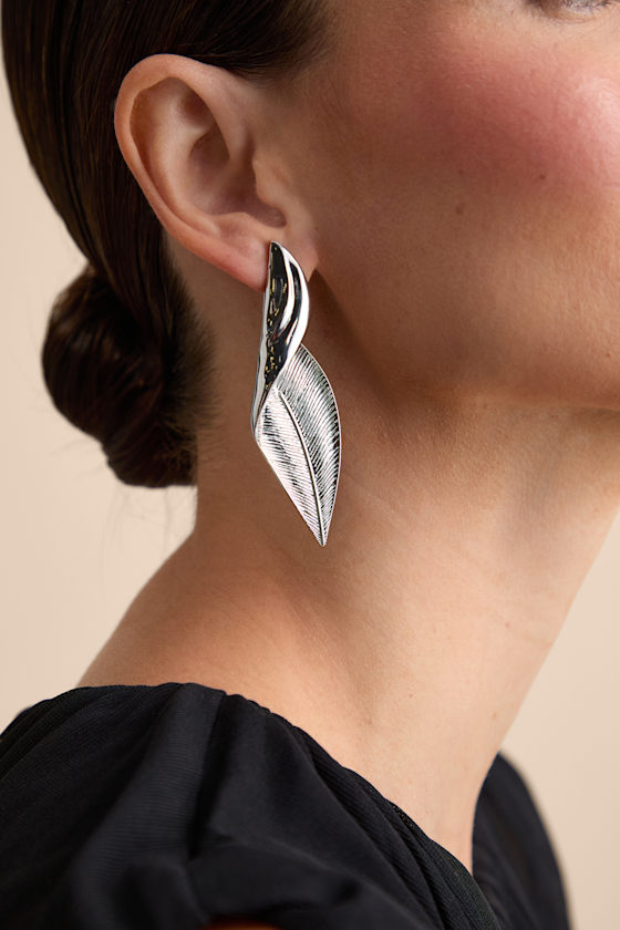 14KT White Gold Dipped Earrings - Leaf Earrings - Drop Earrings - Lulus