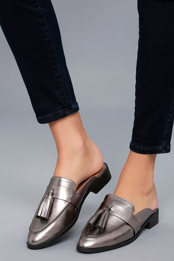 Trendy Loafer Slides - Gunmetal Loafer Slides - Vegan Slides - Lulus