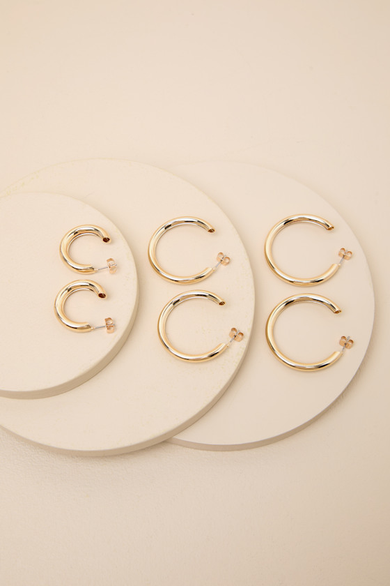 Gold Hoop Earrings Set - Three-Piece Earring Set - Accessory Set - Lulus