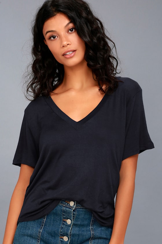 Basic Navy Blue Tee - V-Neck Tee - Basic Tee - Lulus