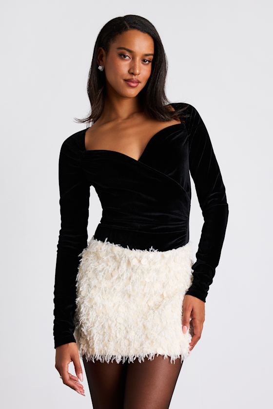 Cream Mini Skirt - Feather Sequin Skirt - Low-Rise Mini Skirt - Lulus