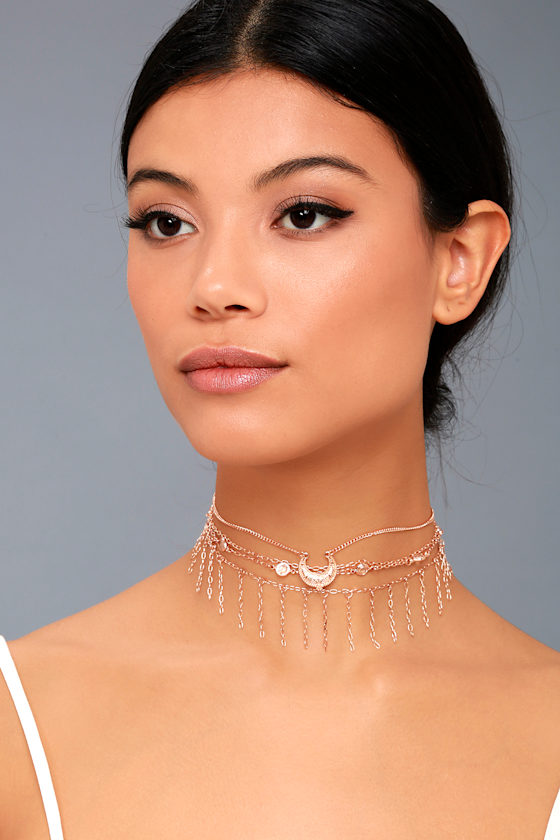 Boho Rose Gold Necklace Choker Necklace Layered Necklace Lulus