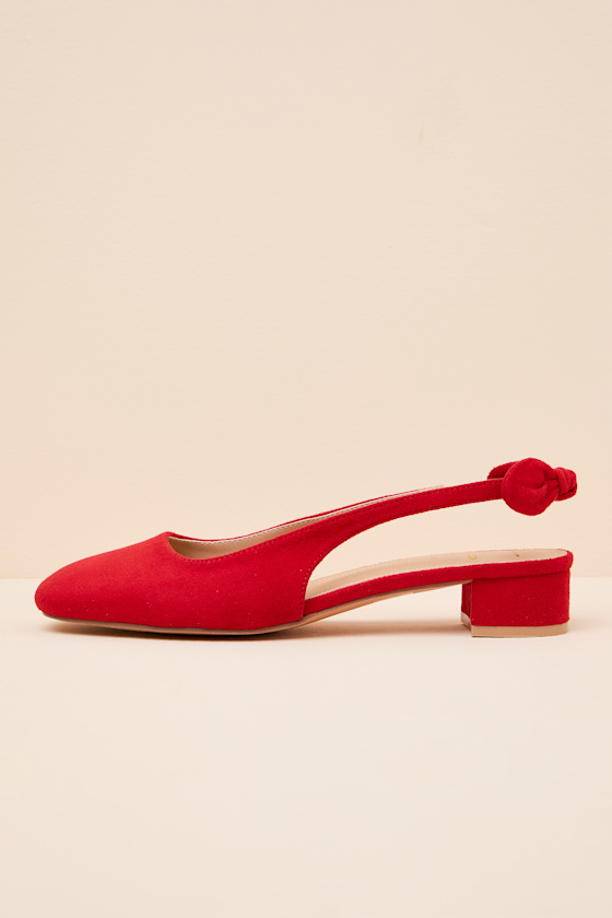 Red Faux Suede Pumps - Slingback Bow Pumps - Suede Slingbacks - Lulus