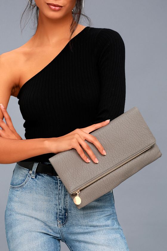 Chic Grey Clutch - Fold Over Clutch - Vegan Leather Clutch - Lulus