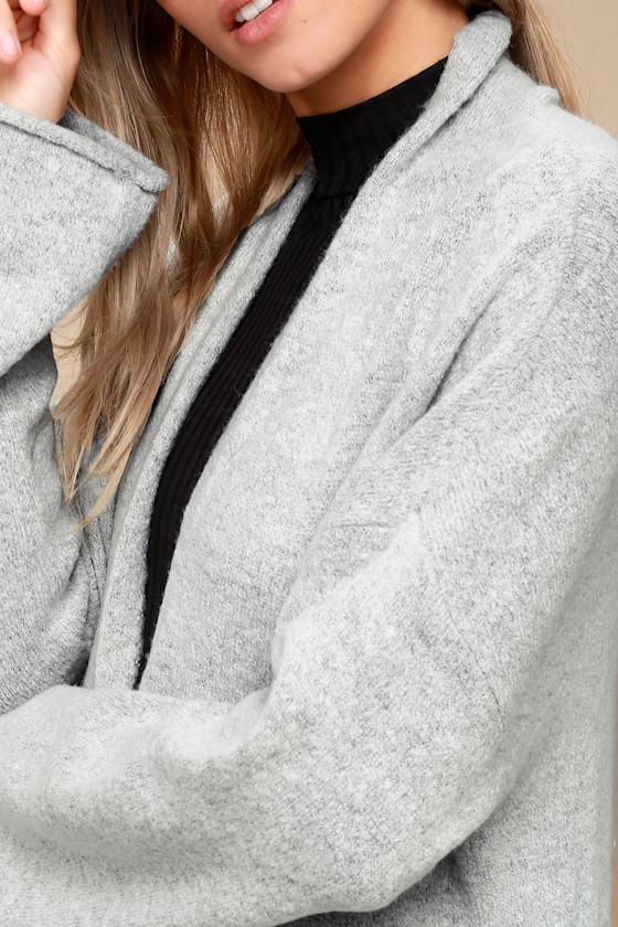 Cozy Light Heather Grey Sweater - Long Cardigan Sweater