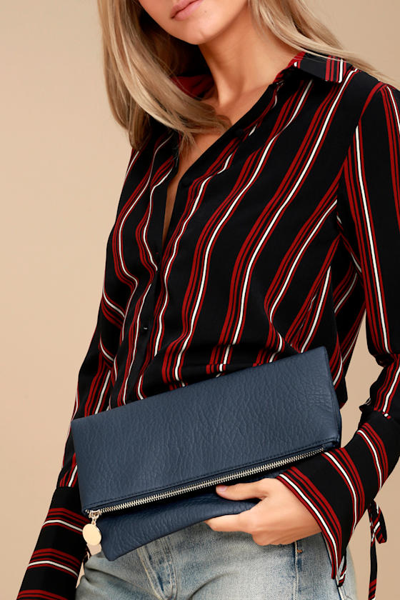 Navy Blue Clutch - Fold Over Clutch - Vegan Leather Clutch - Lulus