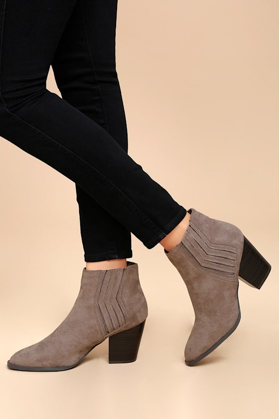 Cute Vegan Suede Booties - High Heel Booties - Taupe Booties - Lulus