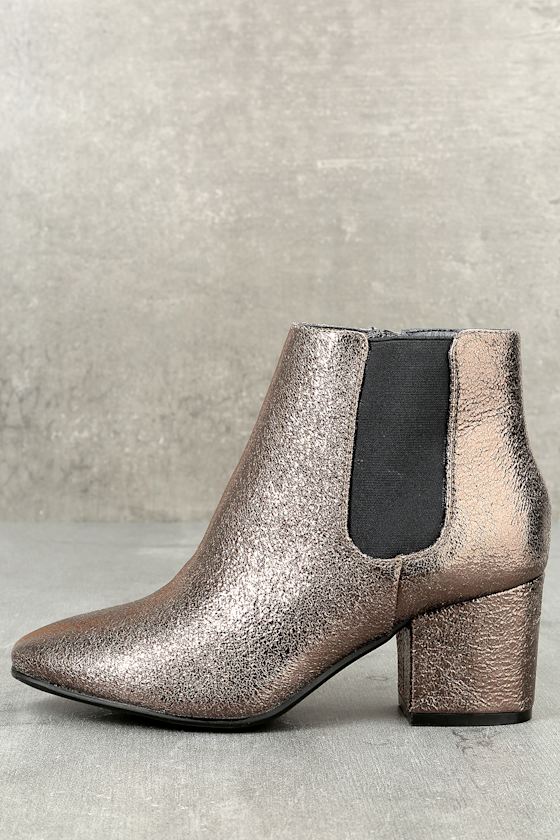 Dazzling Metallic Boots - Ankle Booties - Pewter Booties - Lulus