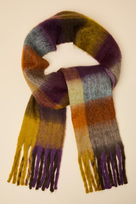 Dark Purple Multi Plaid Scarf - Oversized Scarf - Plaid Scarf - Lulus