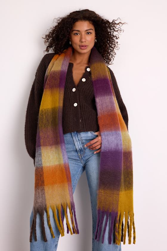 Dark Purple Multi Plaid Scarf - Oversized Scarf - Plaid Scarf - Lulus