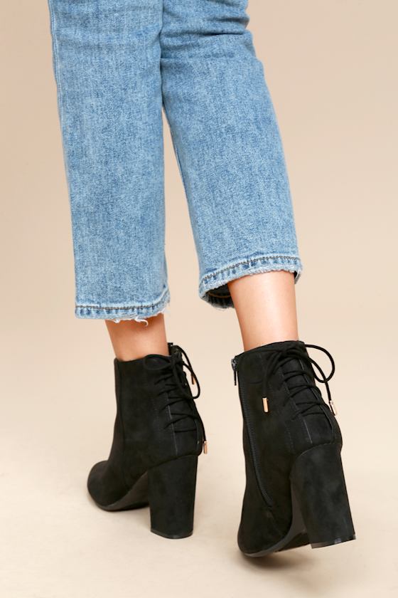 Cute Black Booties - Lace-Up Booties - High Heel Booties - Lulus