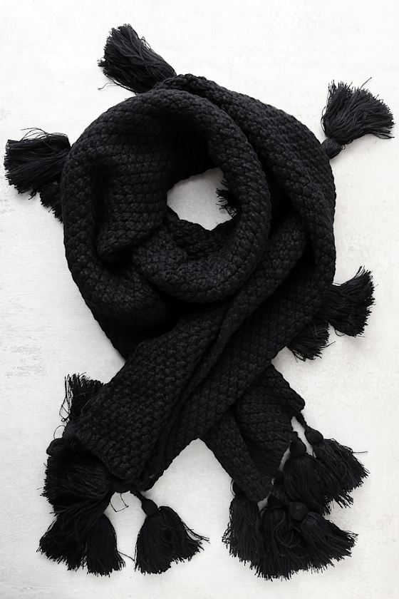 Cozy Black Scarf - Wide Knit Scarf - Quilted Chunky Scarf - Lulus